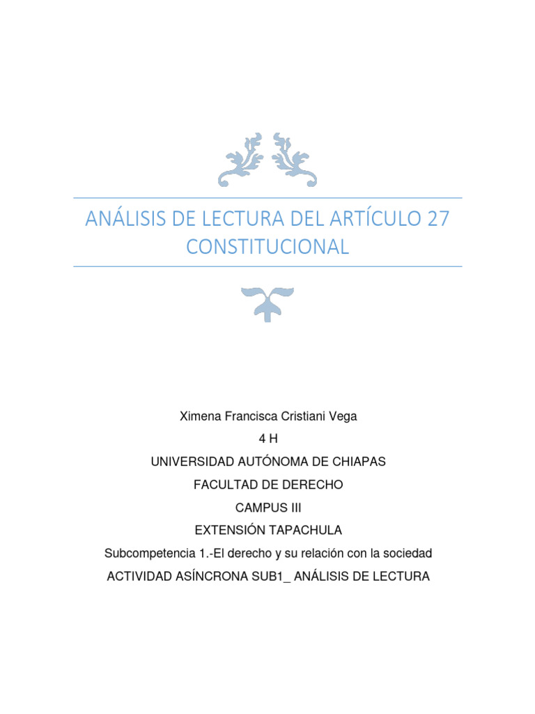 Análisis de Lectura Del Artículo 27 Constitucional | PDF | Dominio ...
