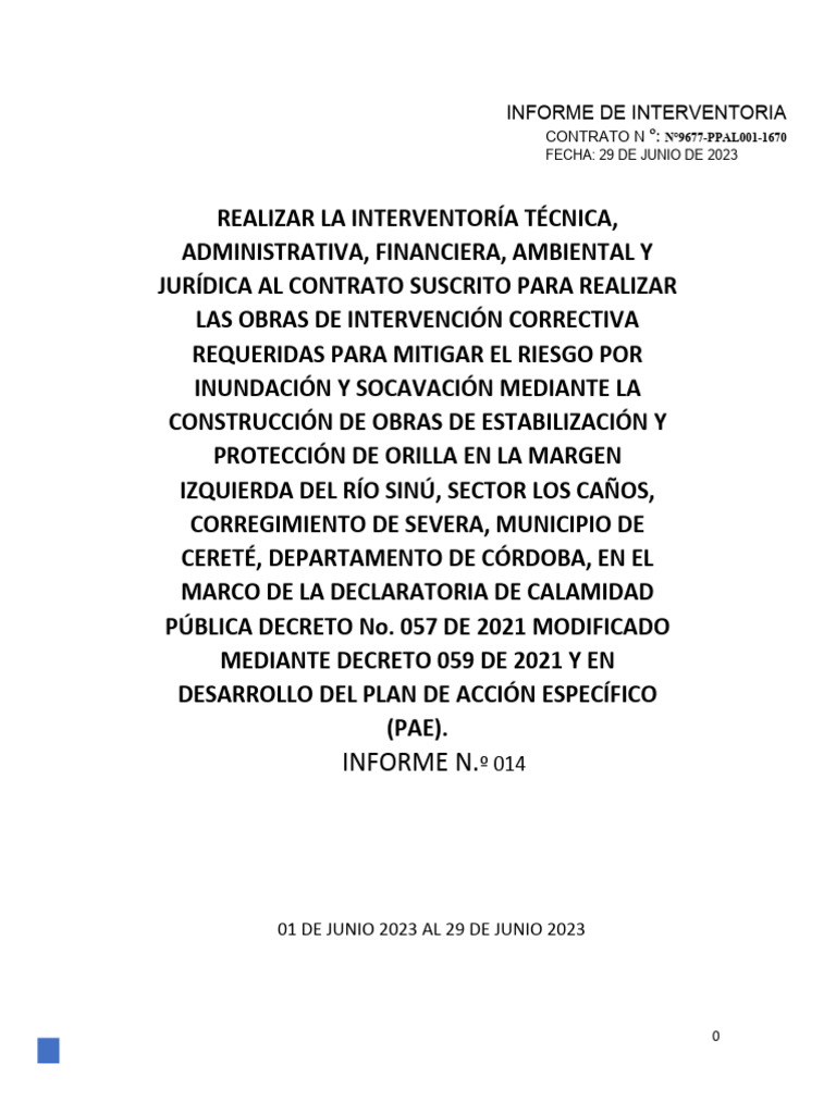 Informe de Interventoría Obra Río Sinú | PDF | Inundar | Ciencias de la ...