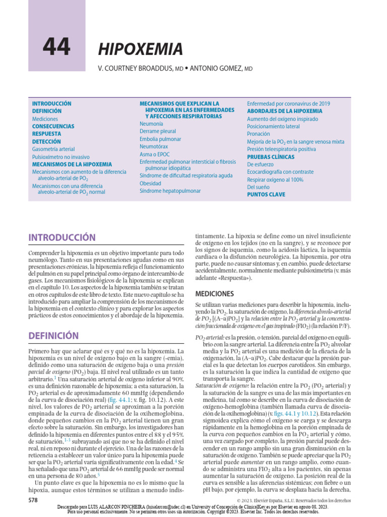 Hipoxemia | PDF | Pulmón | Oxígeno