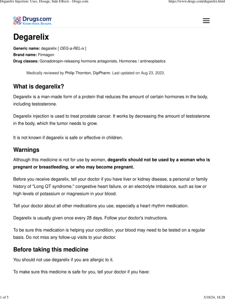 Degarelix Injection Uses Dosage Side Effects Download Free Pdf Dose Biochemistry Chemistry