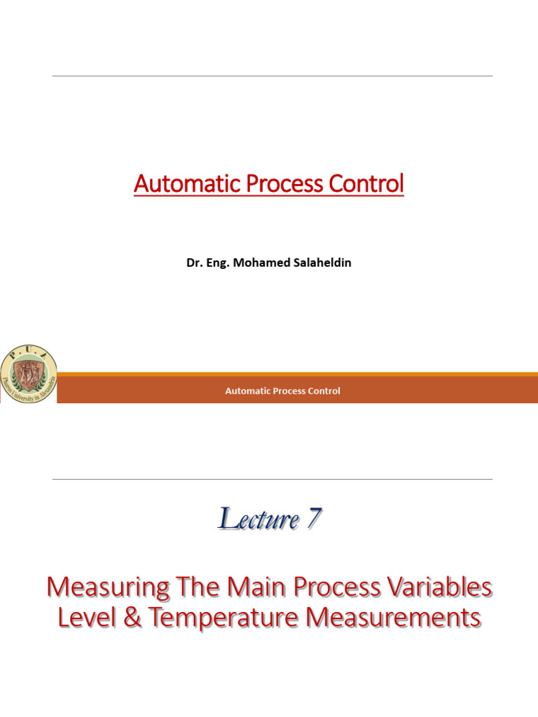 Lecture 7 - Level and Temperature Measurements | PDF | Thermometer | Pressure Measurement