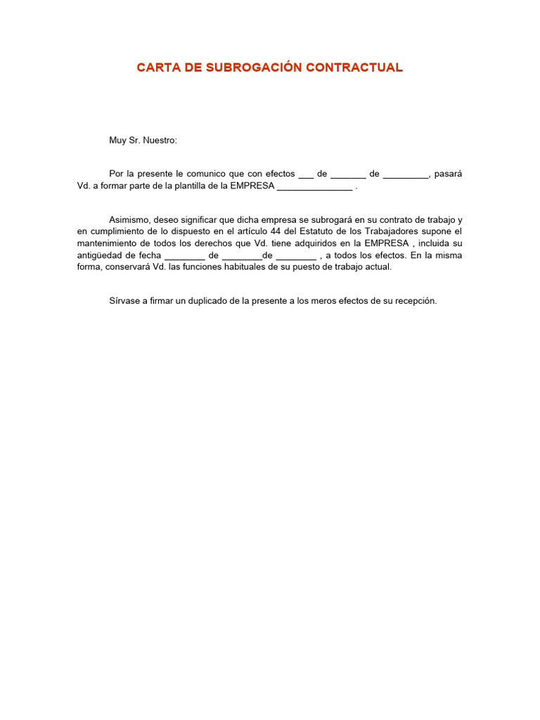Carta de Subrogación Contractual | PDF