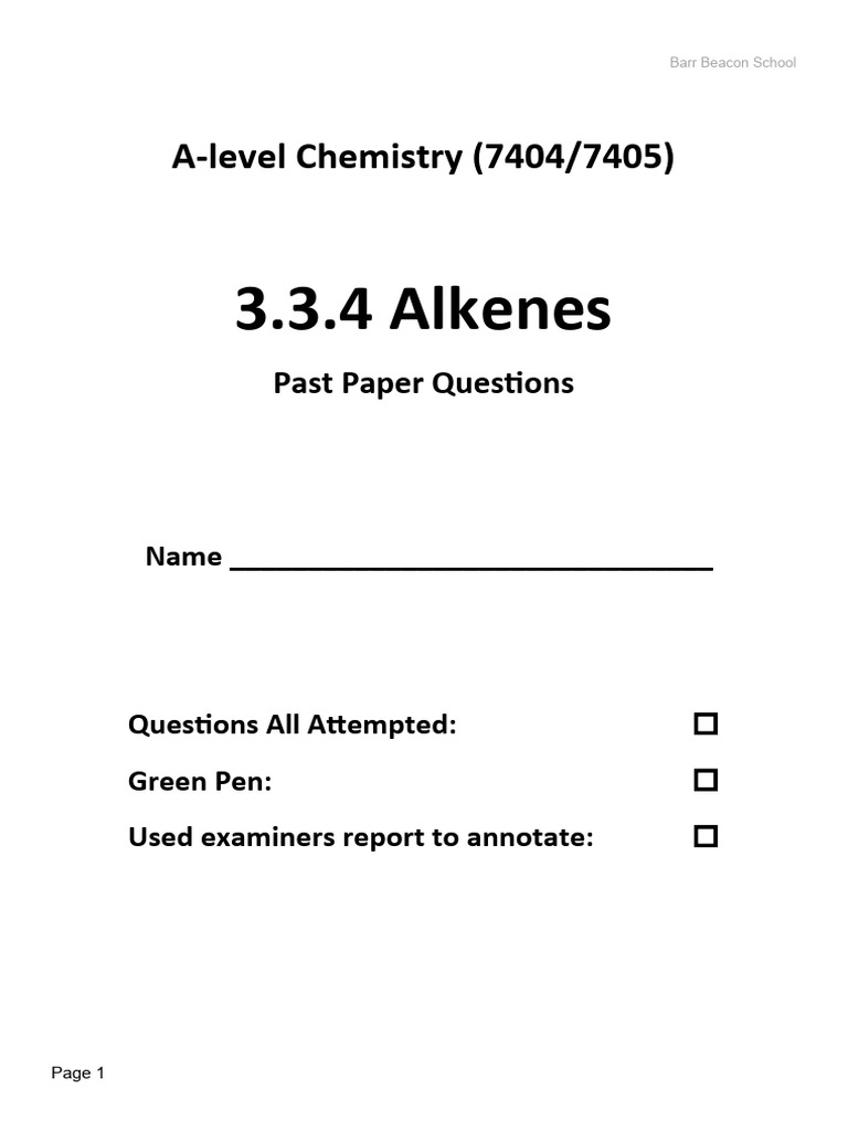 3.3.4 Alkenes Full | PDF | Isomer | Chemical Bond