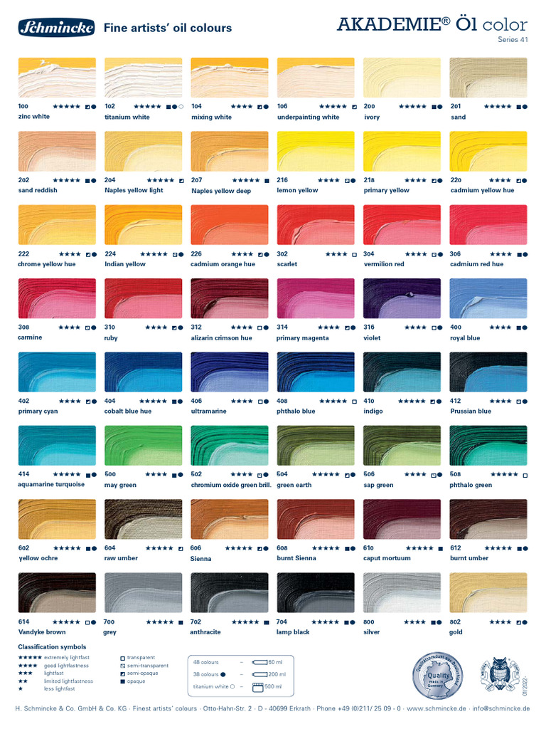 AKADEMIE Oil Colourchart | PDF | Hue | Color