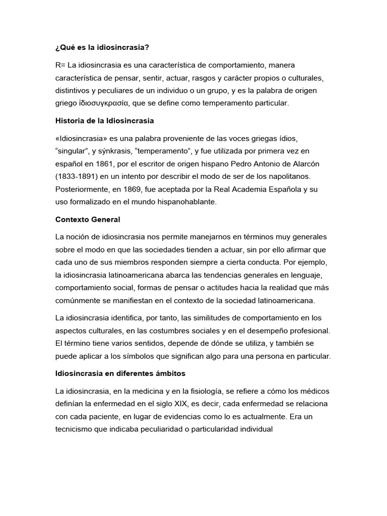 Qué Es La Idiosincrasia | PDF | Comportamiento | Pensamiento