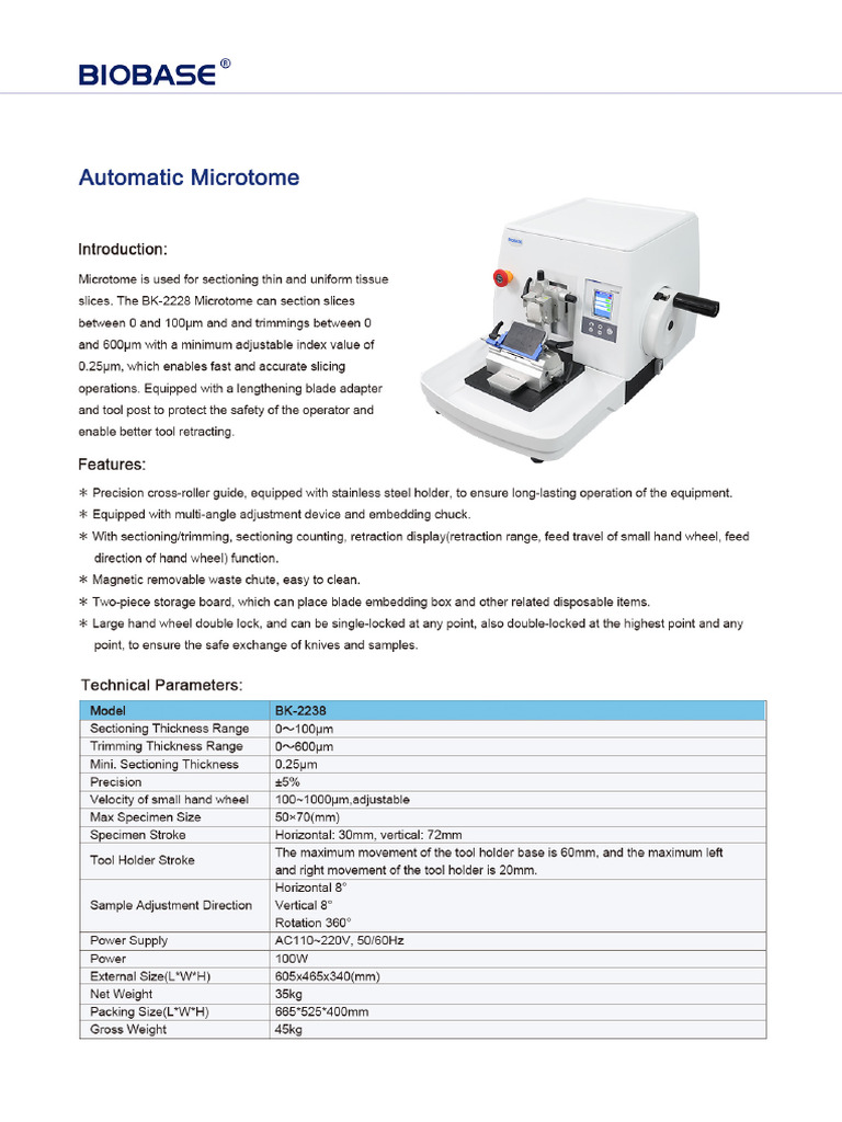 Automatic Microtome BK-2238 | PDF