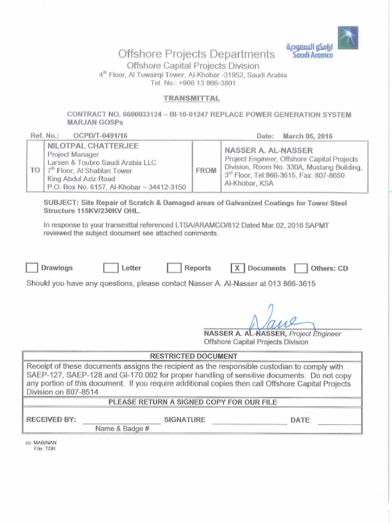 OCPD-T-0491-16 - Site Repair of Scratch & Damaged Areas of Galvanized ...