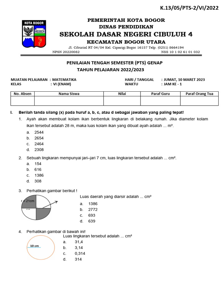 LATIHAN SOAL ASTS MATEMATIKA KELAS 6 Ok 23 | PDF