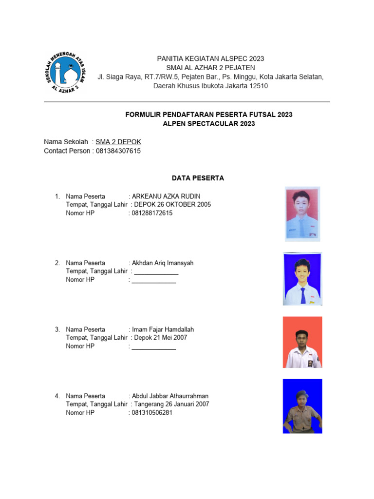 Formulir Pendaftaran Sma 2 Depok | PDF