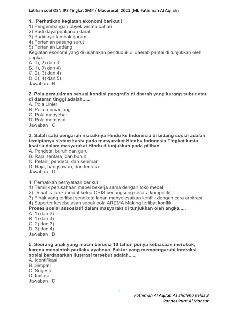 Latihan Soal OSN IPS Tingkat SMP | PDF
