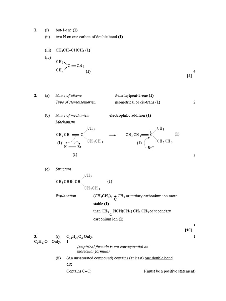 Assessed Homework Mark Scheme | PDF | Alkene | Molecules