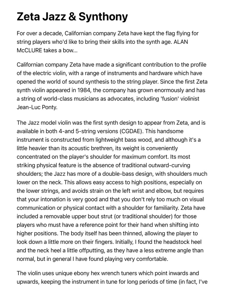 1997 - Zeta Jazz & Synthony | PDF | Violin | String Instruments