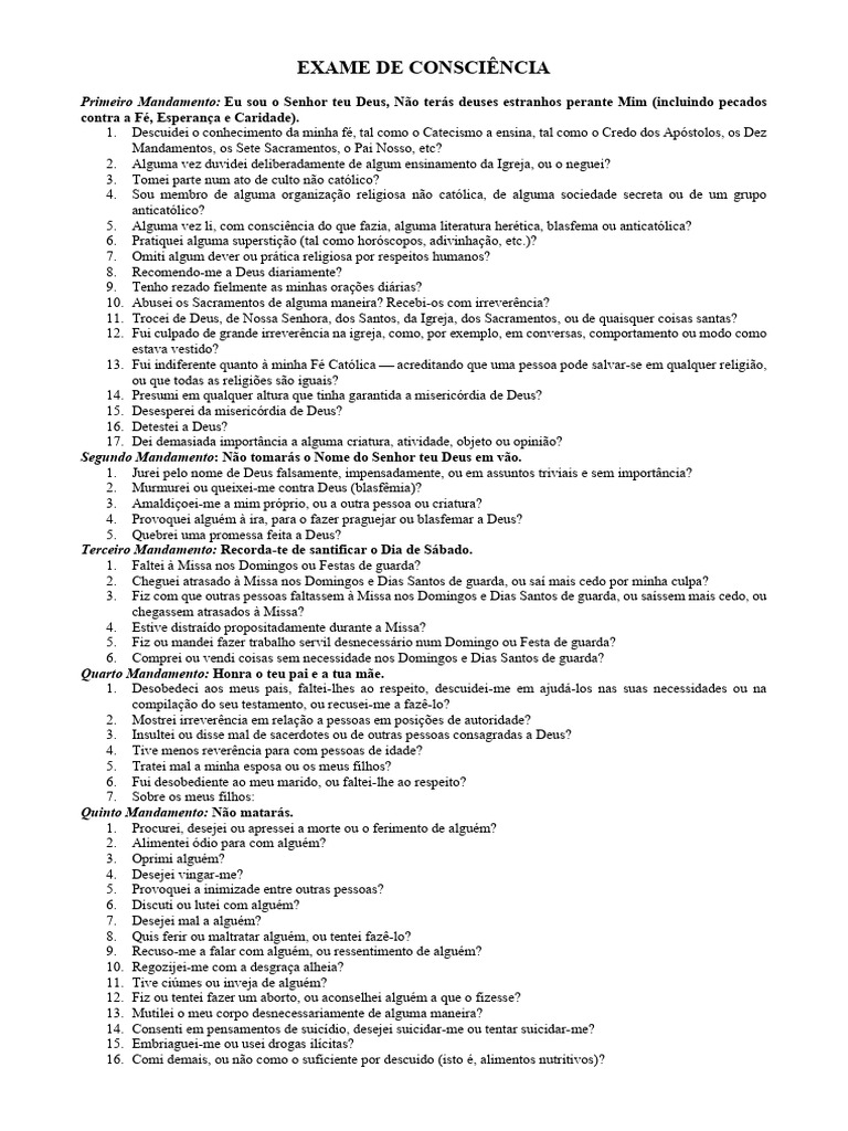 4 - Diversos Exames de ConsciÃ Ncia | PDF | Pecado | Igreja católica