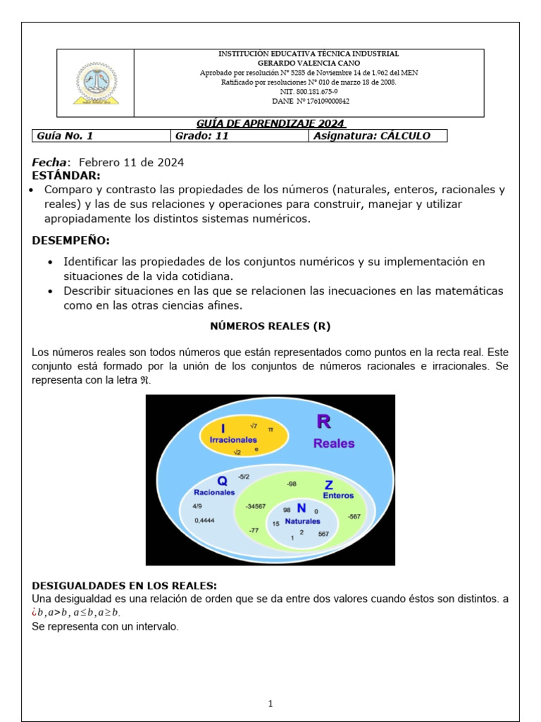 Guía de Cálculo: Desigualdades y Números Reales | PDF | Desigualdad ...