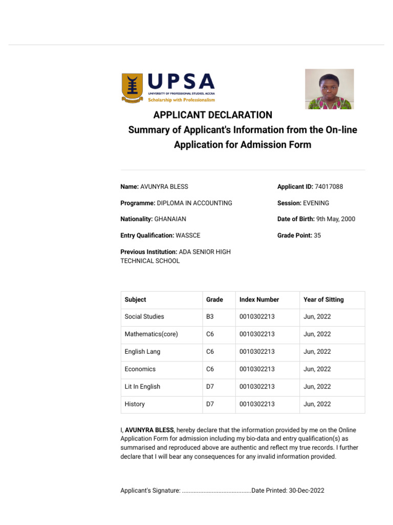 UPSA - Admissions | PDF