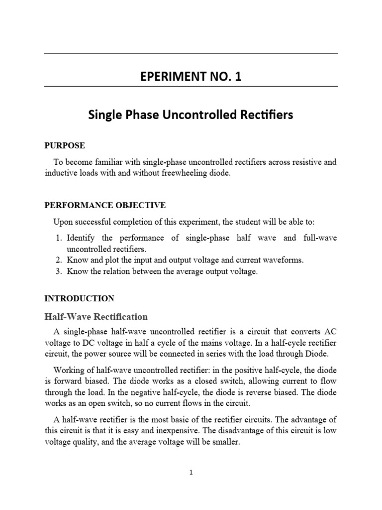 Single Phase Uncontrolled Rectifiers Guide | PDF | Rectifier | Physical Quantities