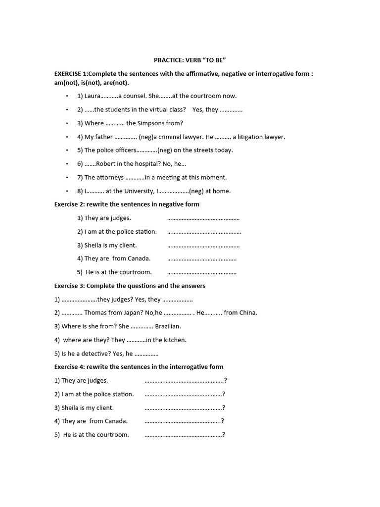 Exercises on the Verb "To Be" | PDF | Language Arts & Discipline
