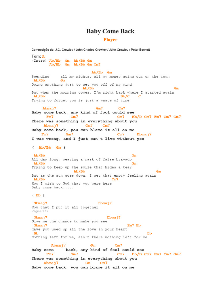 Baby Come Back | PDF