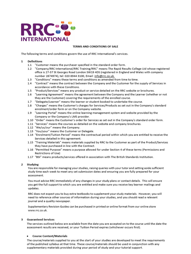 RRC Terms and Conditions | PDF | Value Added Tax | Contractual Term