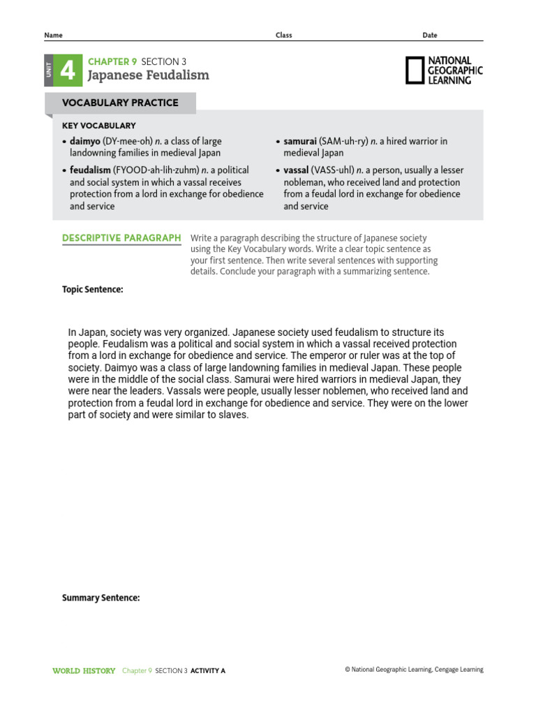 Chapter 9_ Section 3_ Vocabulary Practice | PDF | Bushido | Shogun