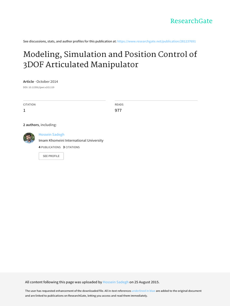 Modeling Simulation and Position Control | PDF | Control Theory | Kinematics