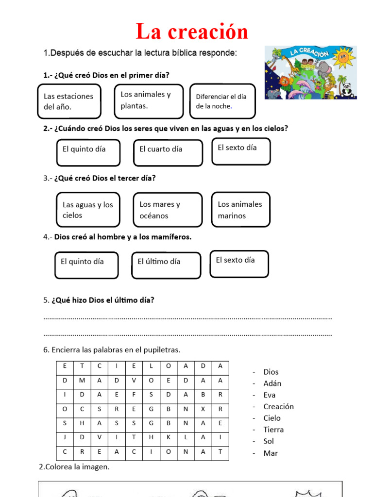 Actividades sobre la Creación de Dios | PDF | Ciencia y matemáticas