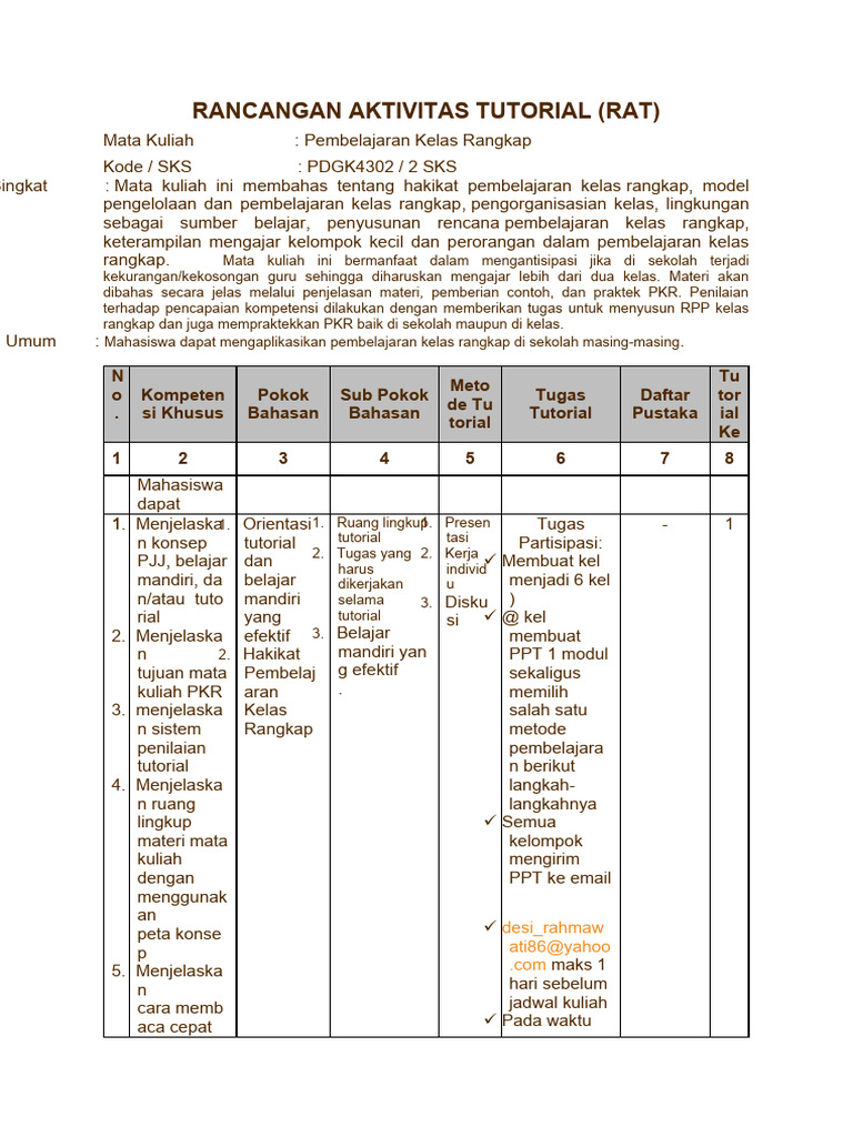 RANCANGAN AKTIVITAS TUTORIAL_PKR | PDF