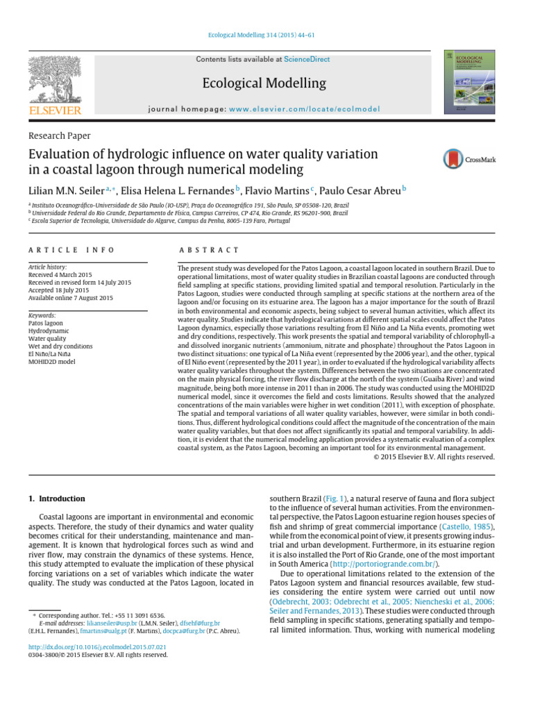 Evaluation of Hydrologic Influence On Water Quality Variation in A Coas ...