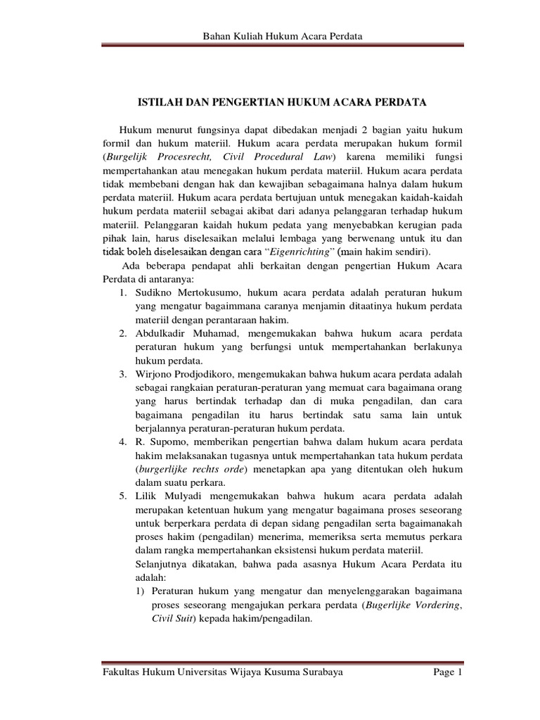 Istilah Dan Pengertian Hukum Acara Perdata (Pendahuluan) | PDF ...