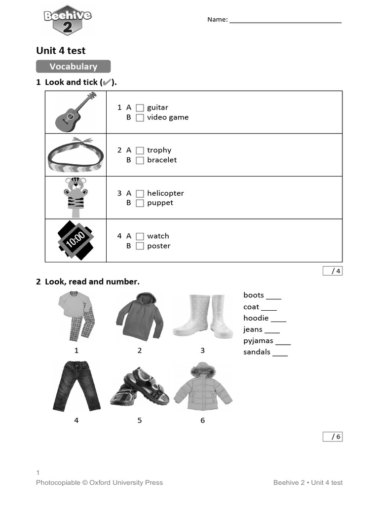 Beehive - Tests - Level 2 - Unit Test 4 | PDF | Softlines (Retail ...