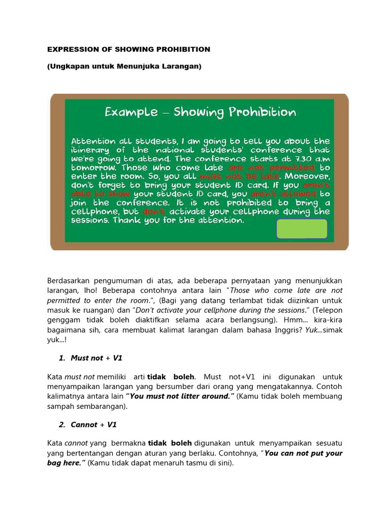 EXPRESSION OF SHOWING PROHIBITION Kelas 8 | PDF