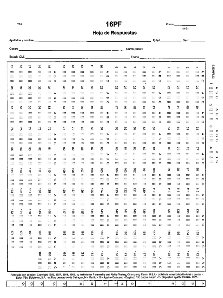 Hoja de Respuestas 16pf Forma A | PDF