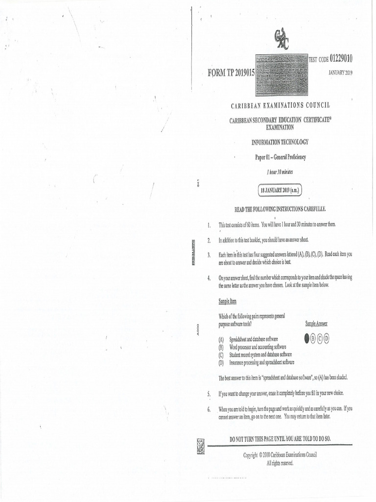 Jan 2019 Csec It Paper 1 | PDF