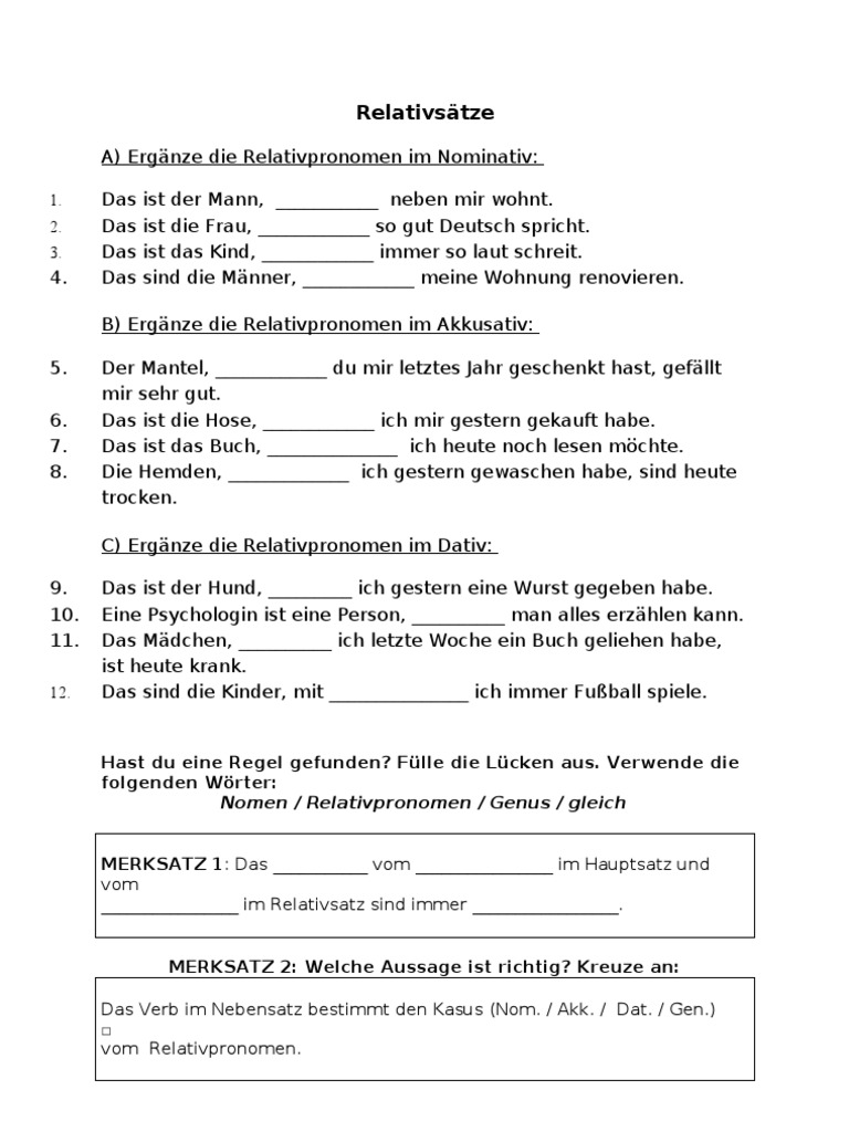 Relativsätze Nom AKK DAT Übung
