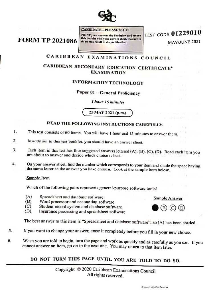 It Csec Paper 1 May June 2021 | PDF