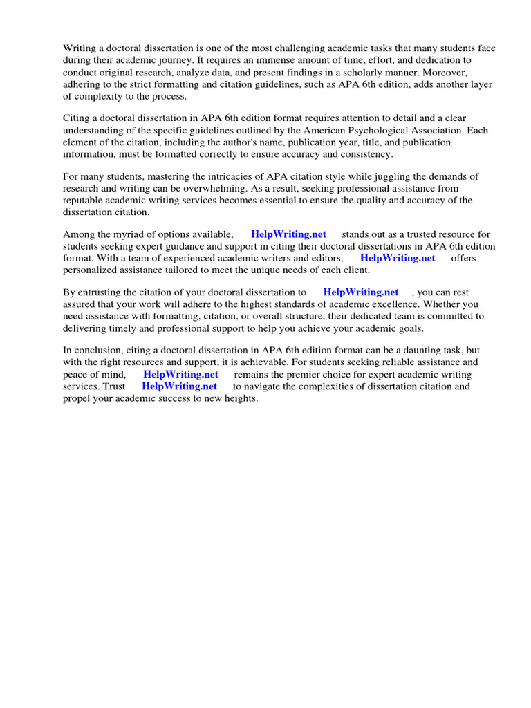 How To Cite A Doctoral Dissertation Apa 6th Edition Download Free Pdf Apa Style Thesis