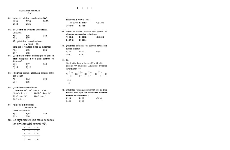 NUMEROS PRIMOS Practica | PDF