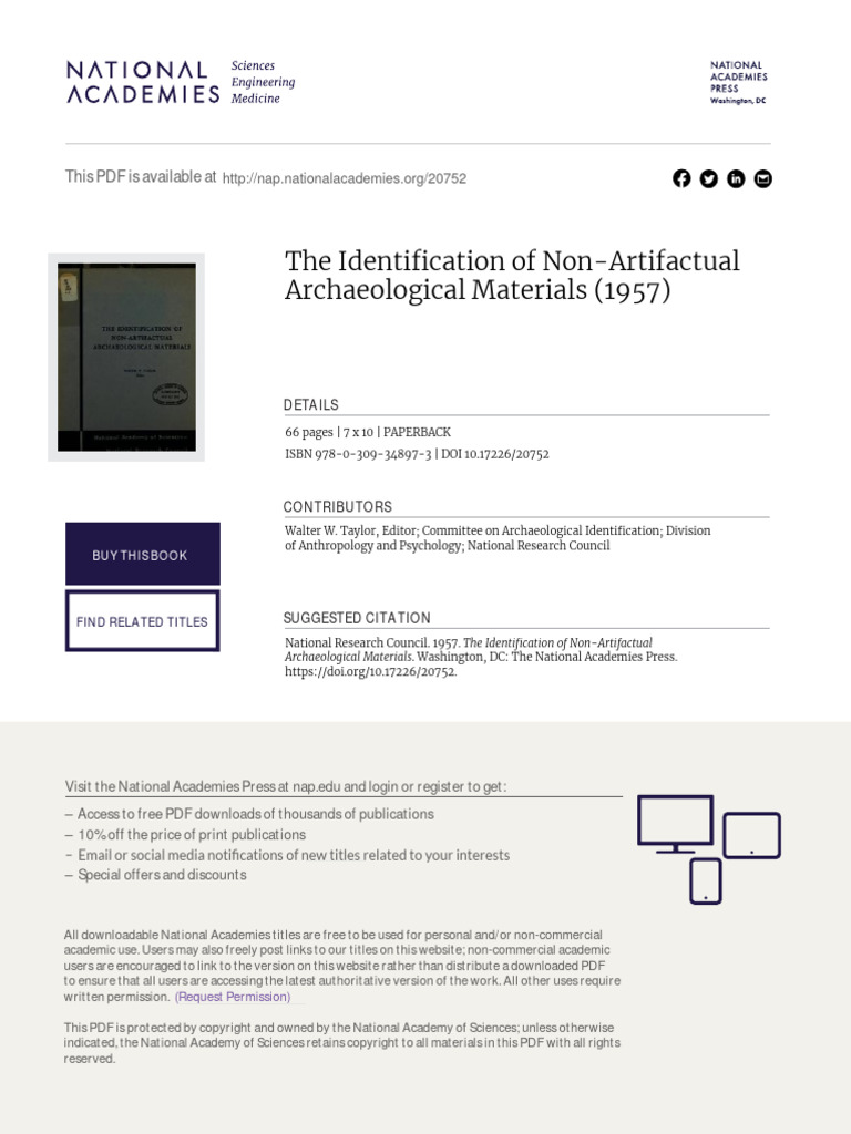 The Identification of Non-Artifactual Archaeological Materials (1957 ...