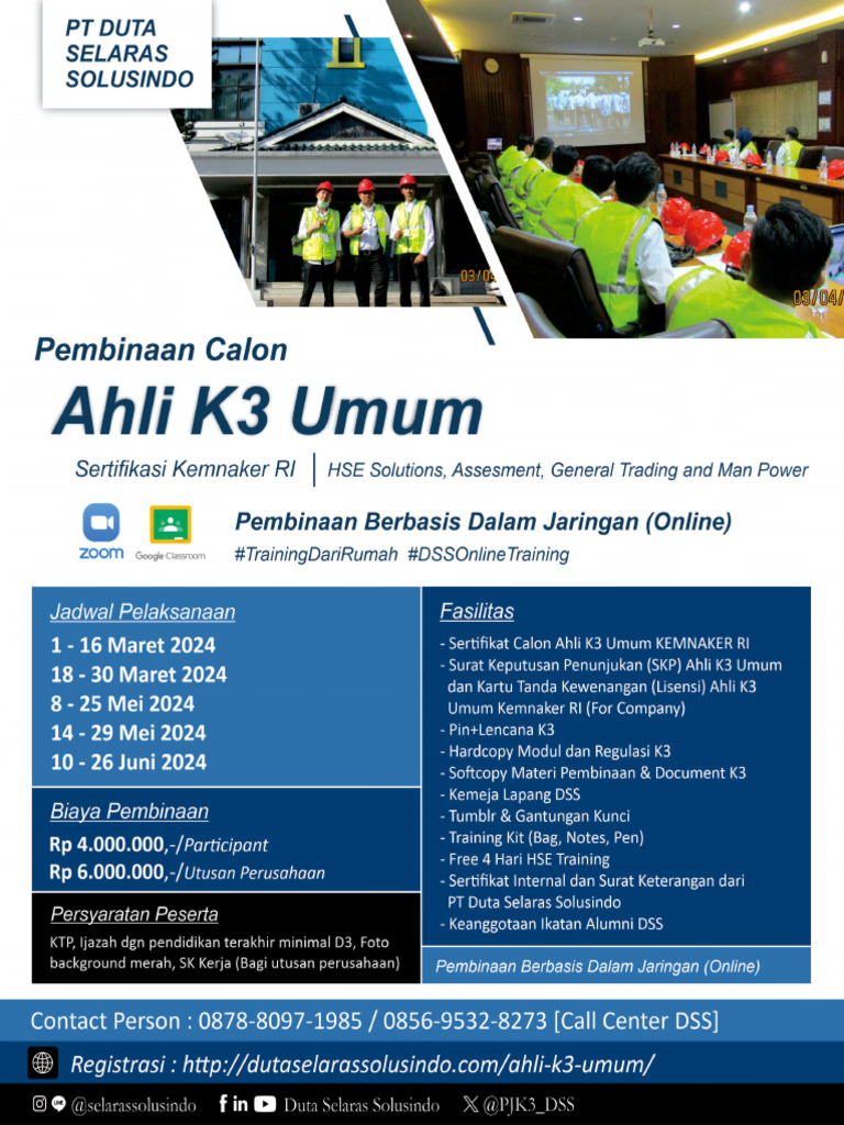 Poster Pelatihan AK3U Sertifikasi Kemnaker RI - PT DSS | PDF