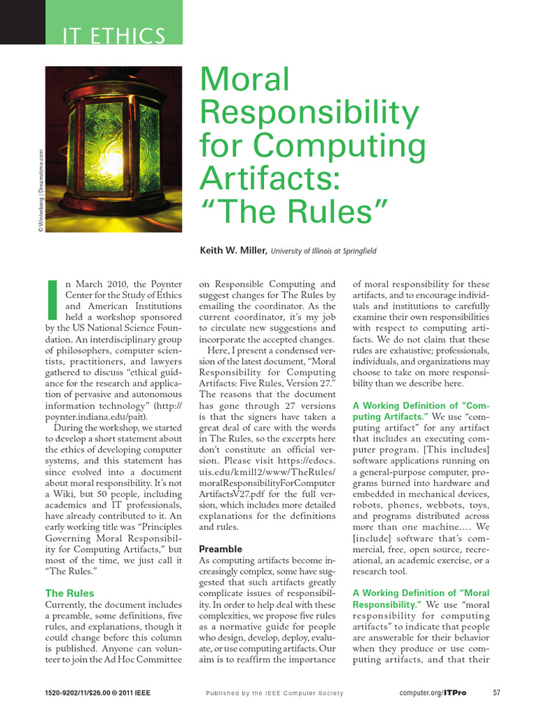 Moral Responsibility For Computing Artifacts: "The Rules": It Ethics ...