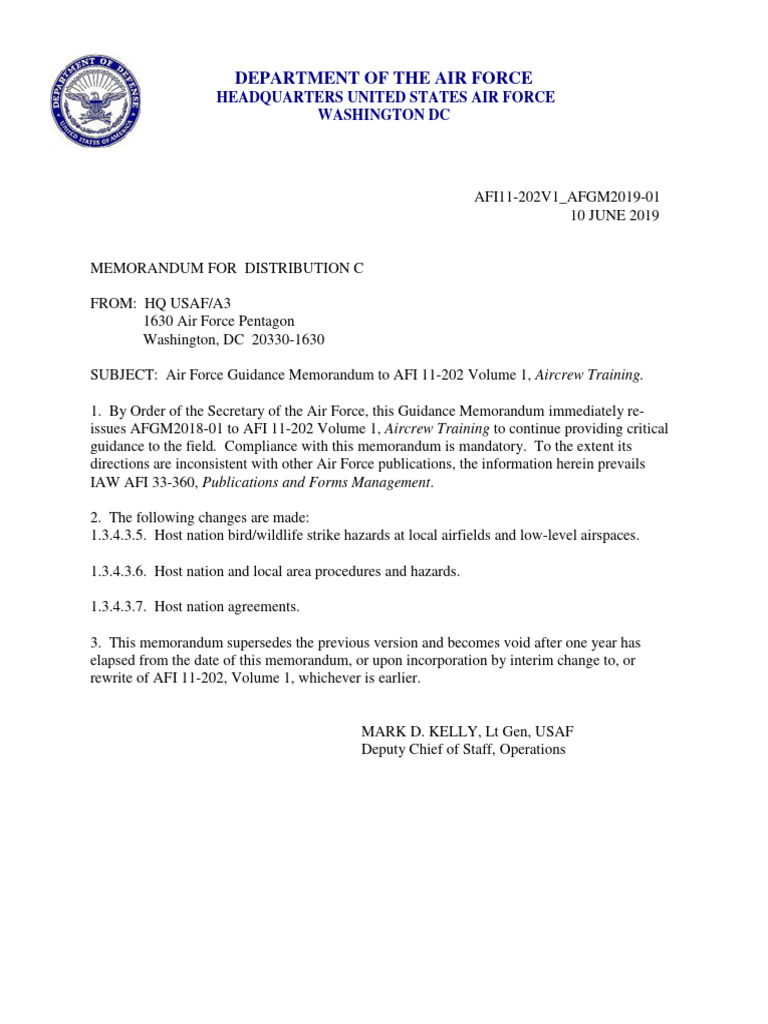 Air Force Aircrew Training Guidance Update | PDF | United States Air ...