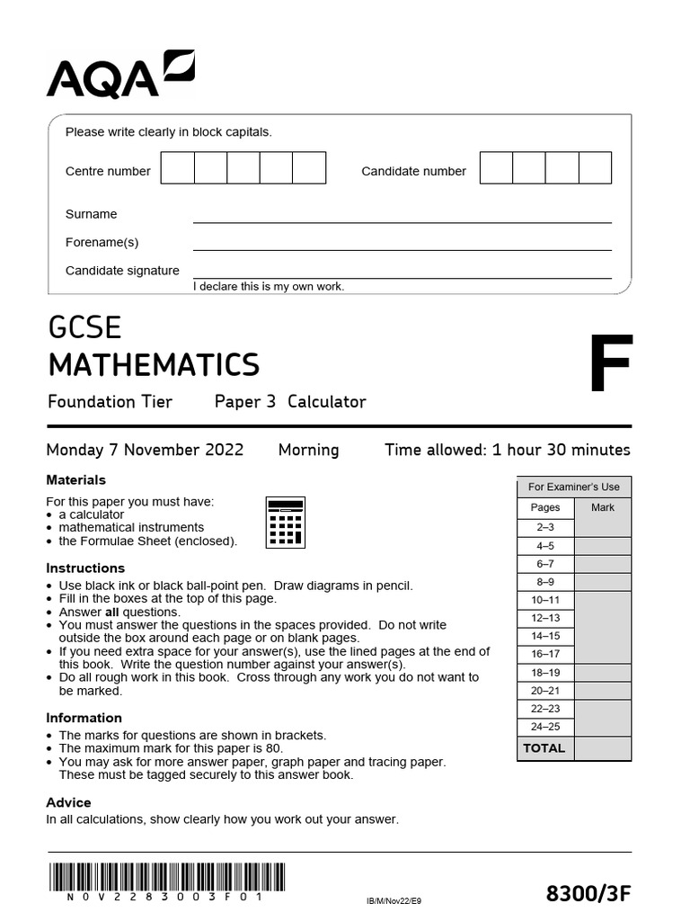 GCSE Maths Foundation Paper Nov 2022 | PDF | Shape | Mathematics