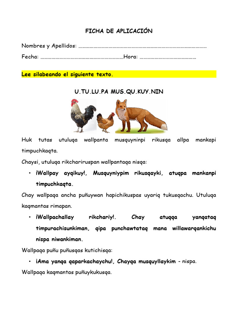 Ficha de Silabeo - Utulumanta | PDF