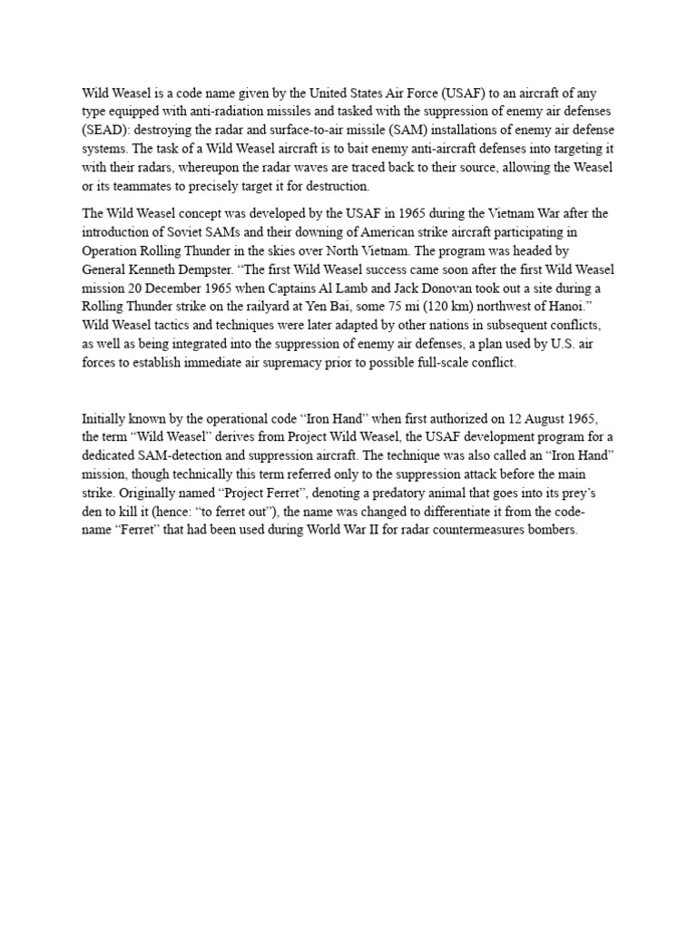 Wild Weasel: USAF SEAD Aircraft History | PDF | History