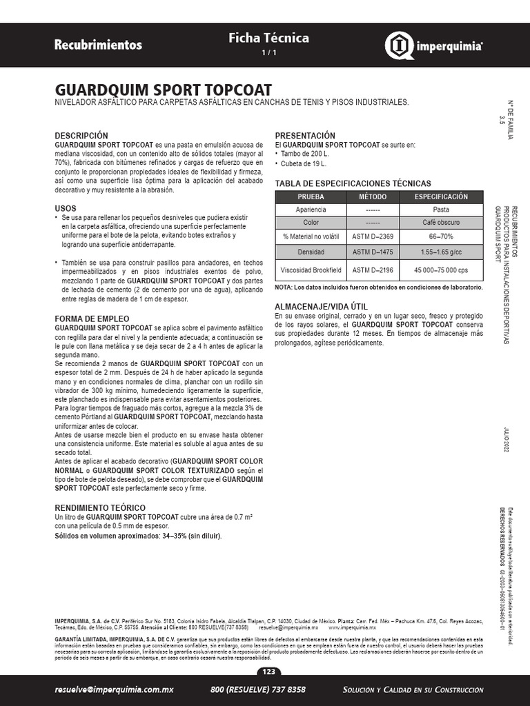 Nivelador Asfáltico GUARDQUIM SPORT | PDF | Cemento