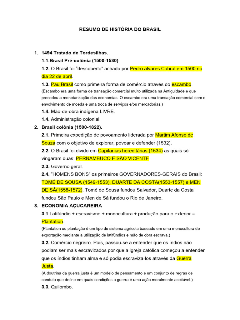 Resumo Final de História | PDF | Brasil