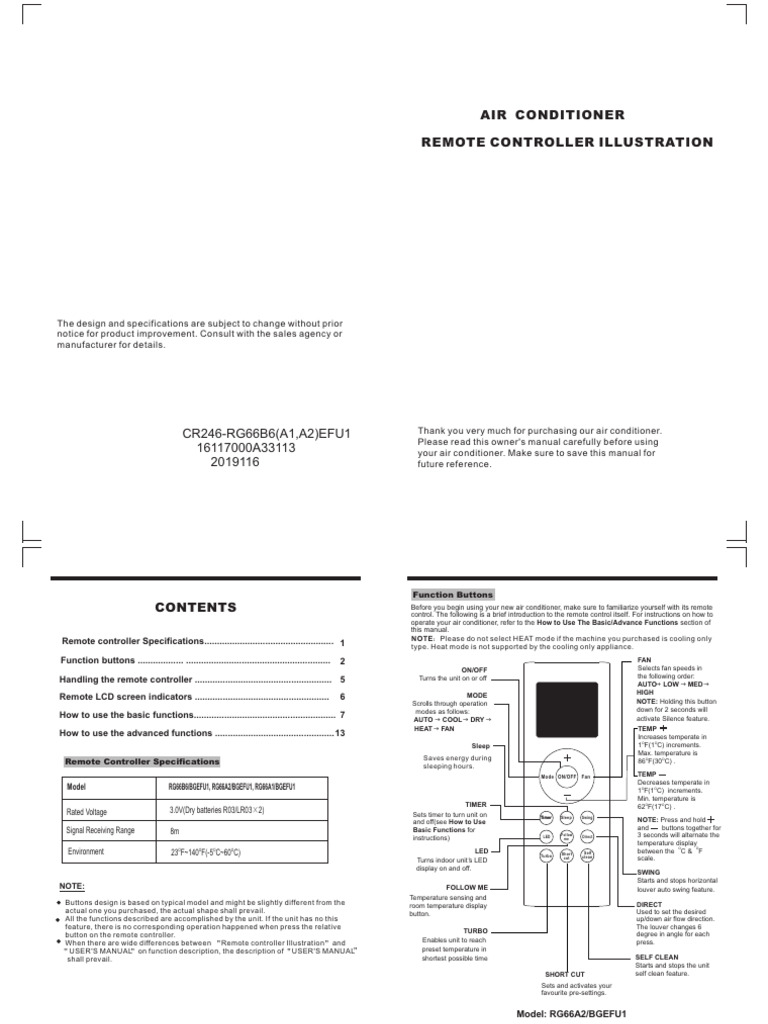 Senville Remote Control Manual | PDF | Air Conditioning | Remote Control