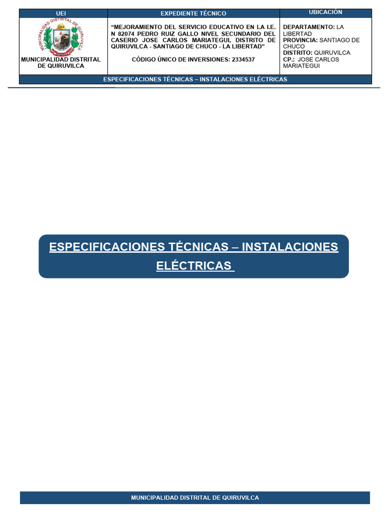 4.0 ESPECIFICACIONES TECNICAS - INSTALACIONES ELÉCTRICAS | PDF | Máquinas | Ingenieria Eléctrica