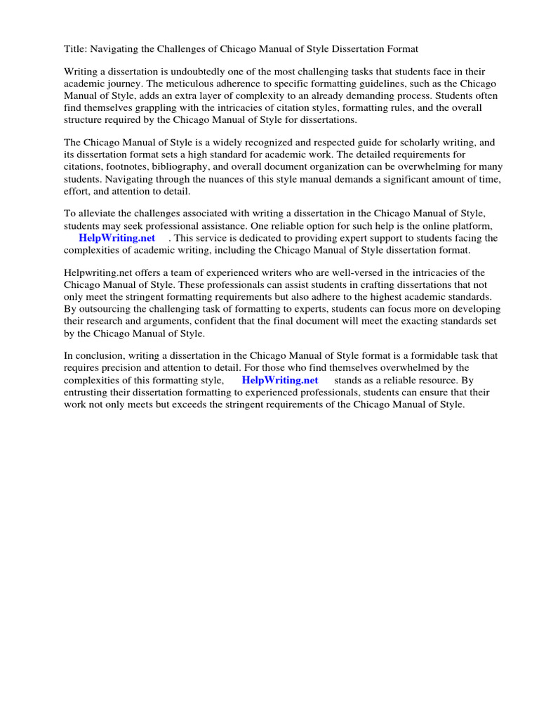 Chicago Manual of Style Dissertation Format | PDF | A Manual For ...