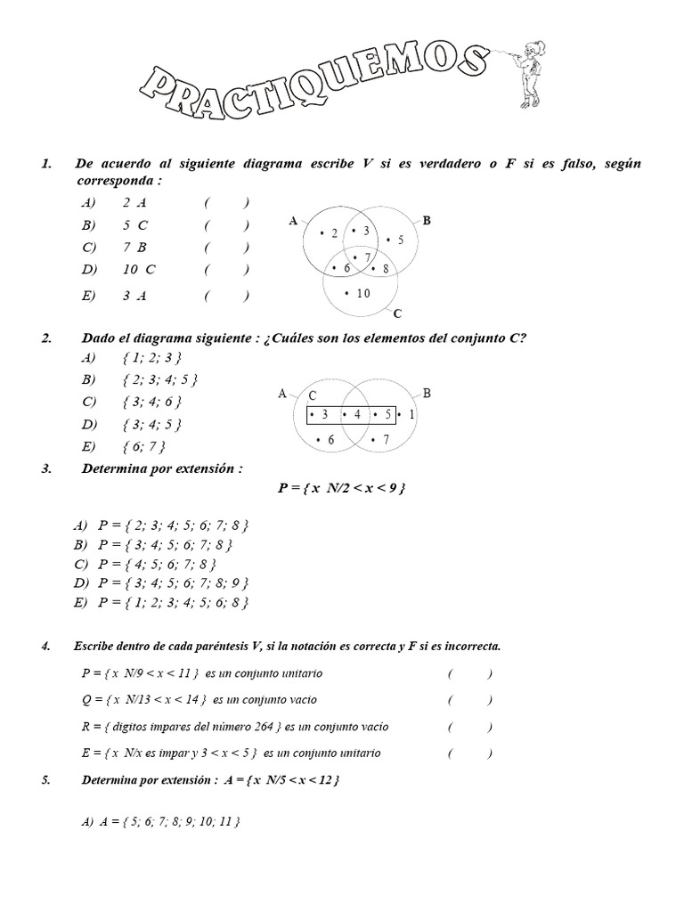 Ejercicios de Operaciones Con Conjuntos para Quinto de Primaria | PDF